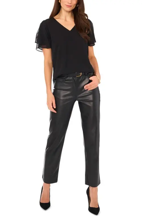 Vince Camuto Black Flutter Sleeve Tops | Editorialist